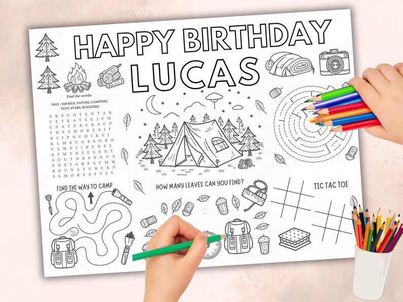 Camping Coloring Pages Digital Download Pages Happy Camper Mats Kids ...
