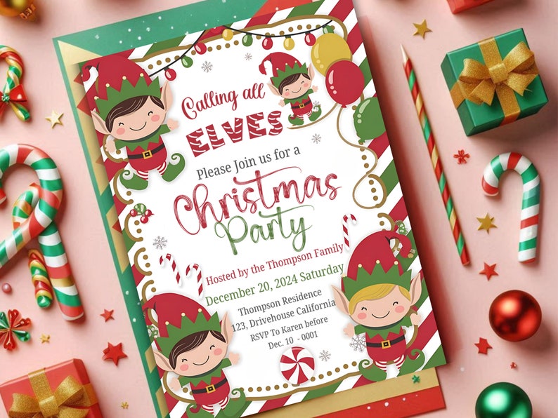 Editable Christmas Party Invitation Template Christmas Elves Kids ...