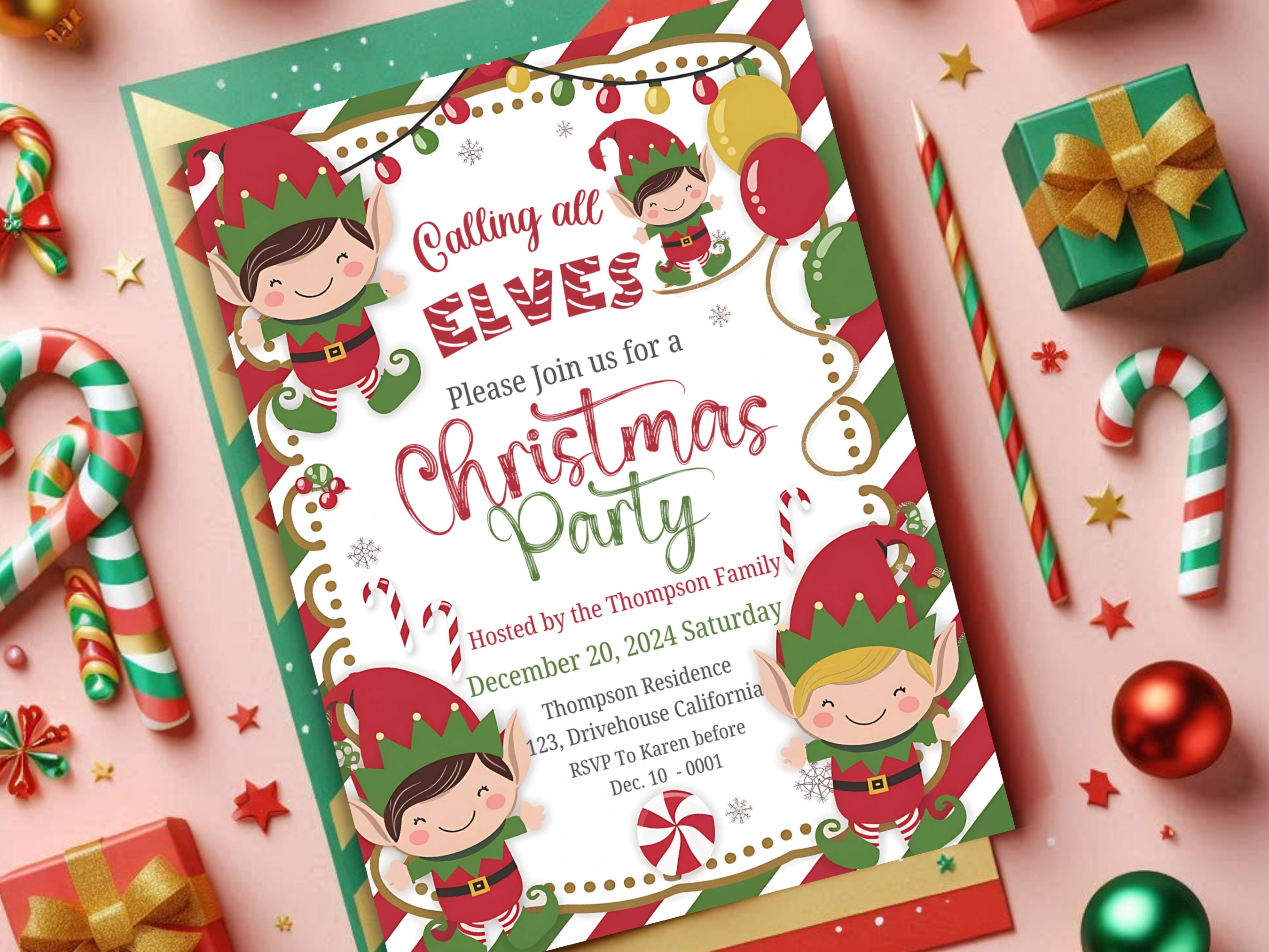 Editable Christmas Party Invitation Template Christmas Elves Kids ...