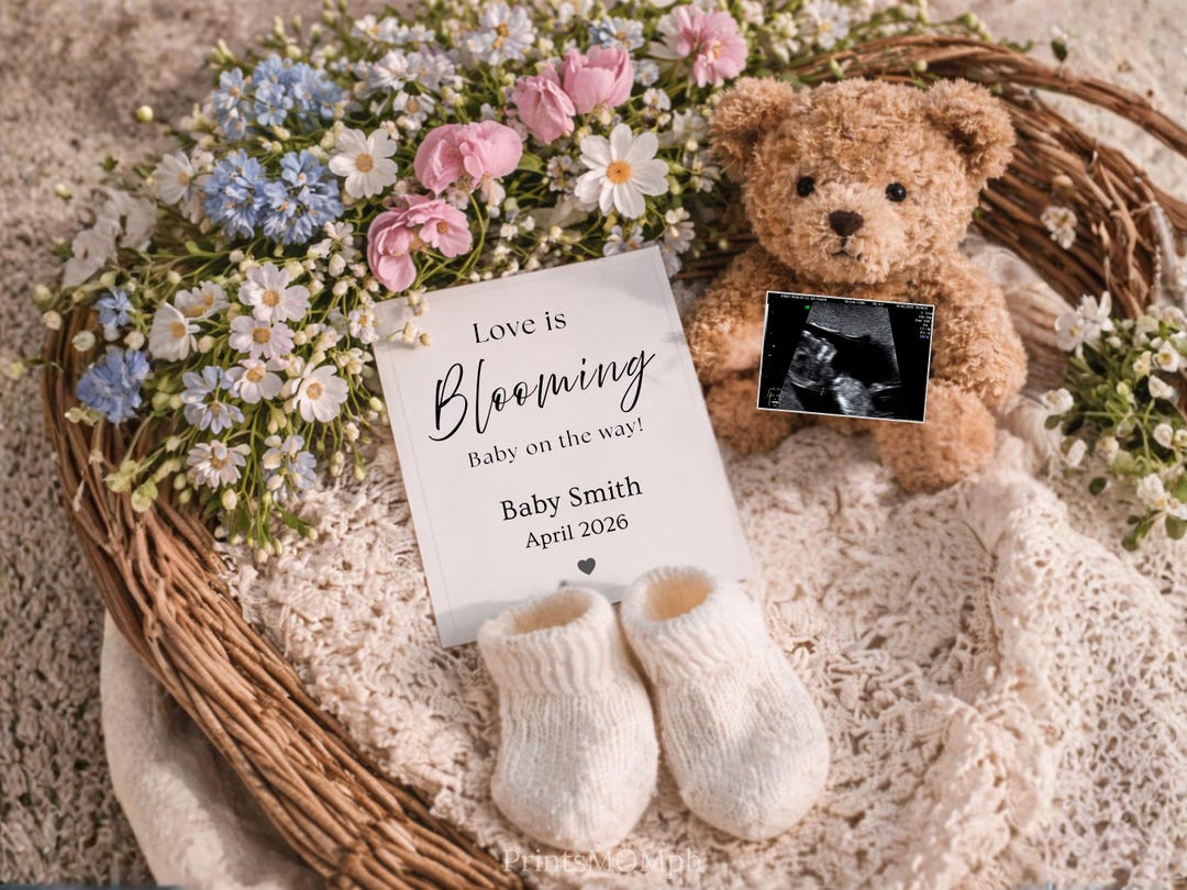 Spring Pregnancy Announcement Template Bloom Flower Editable Floral ...