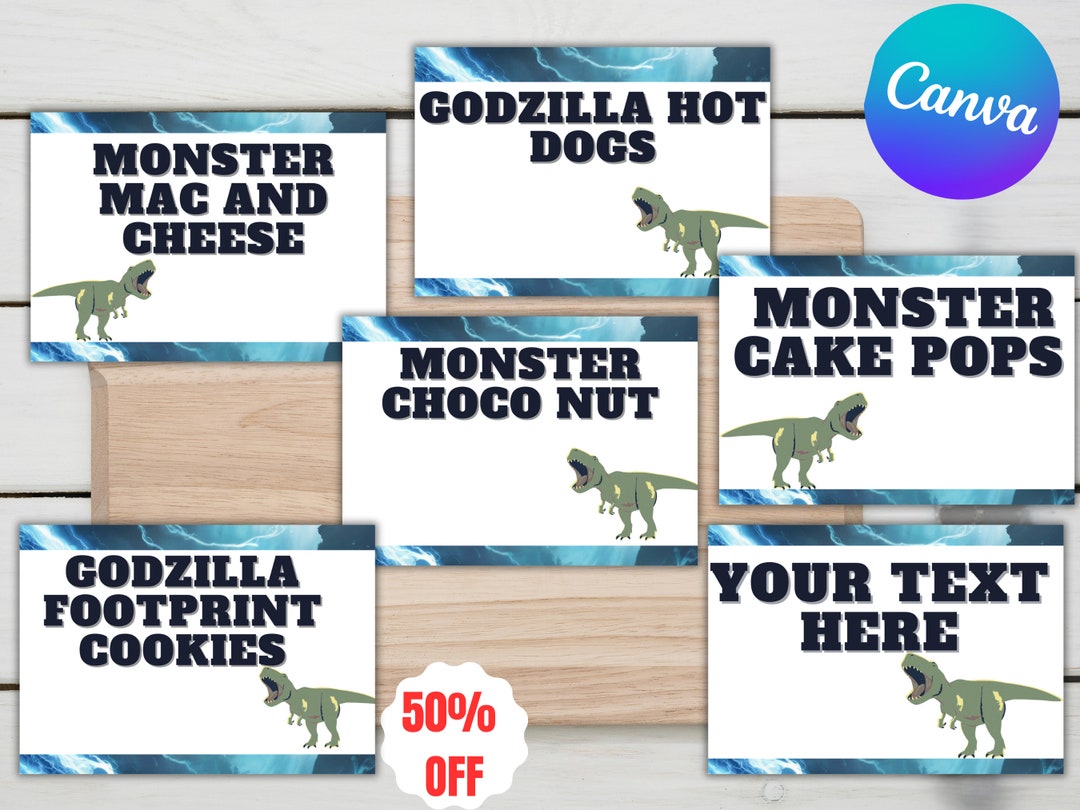 Godzilla, Party Food Labels, Printable Godzilla Food Tent Godzilla ...