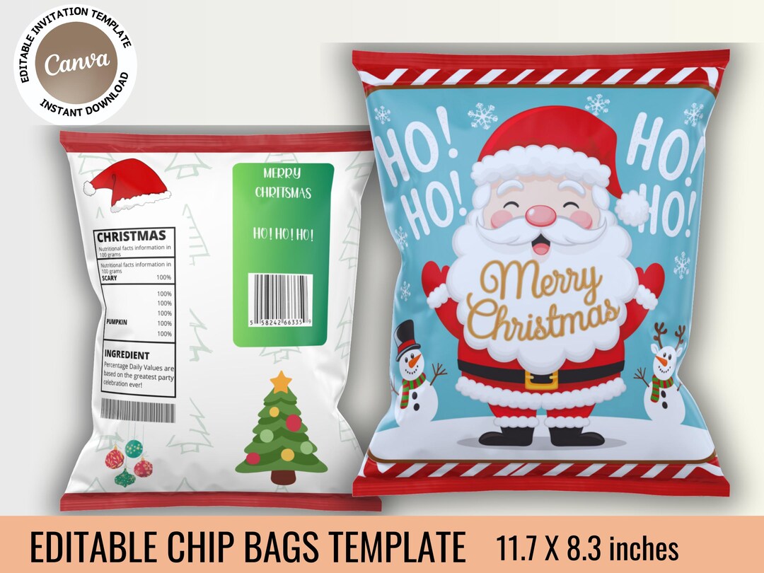 Editable Chip Bag Template Christmas Santa Claus Chip Bag Template Kids ...
