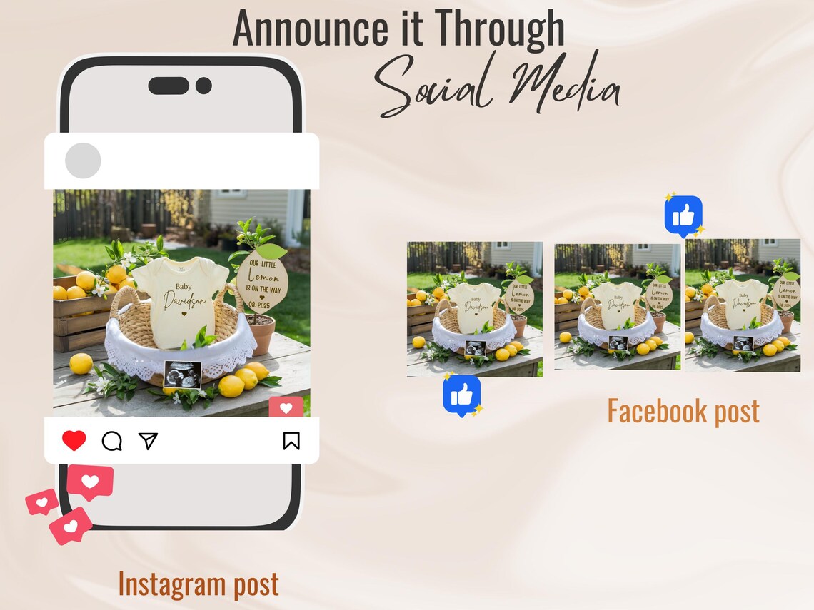 Lemon Pregnancy Announcement Digital Little Lemon Baby Reveal Main ...