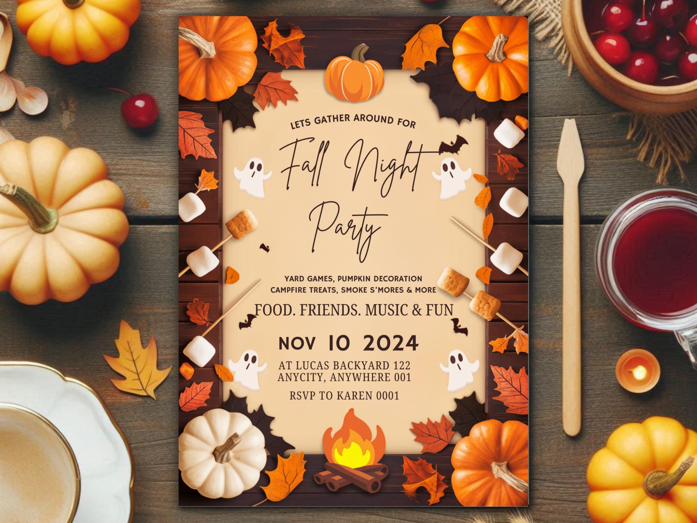 Editable Fall Invitation Template Fall Party Harvest Autumn Invitations ...