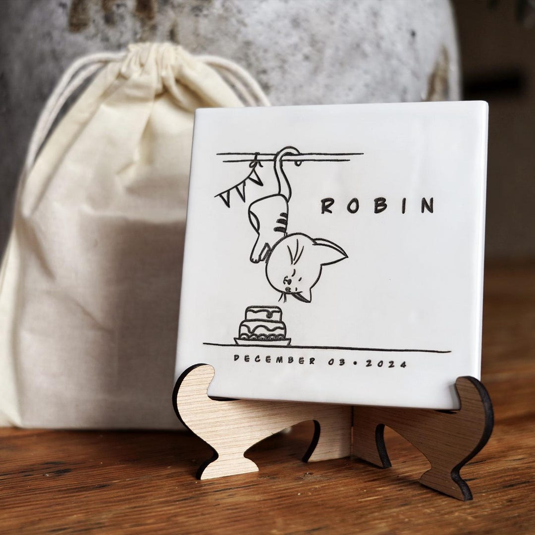 Engraved Ceramic Tile With Kitten and Name Personalized Tile for Baby ...