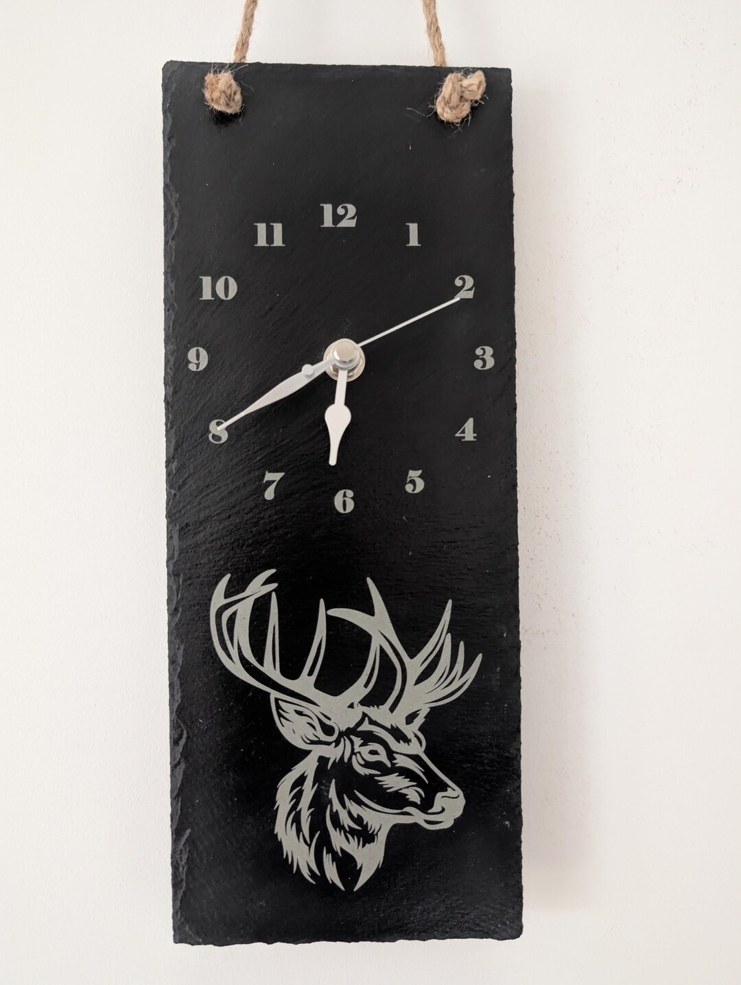 Laser Engraved Stag Hanging Slate Clock | Unique Home Decor Gift ...