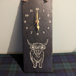 Laser Engraved Highland Cow Hanging Slate Clock | A Lovely Gift for the ...