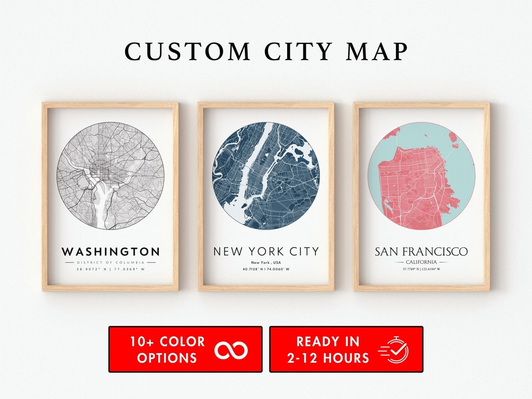 Custom City Map Printable Personalized City Map Any Custom City Map ...