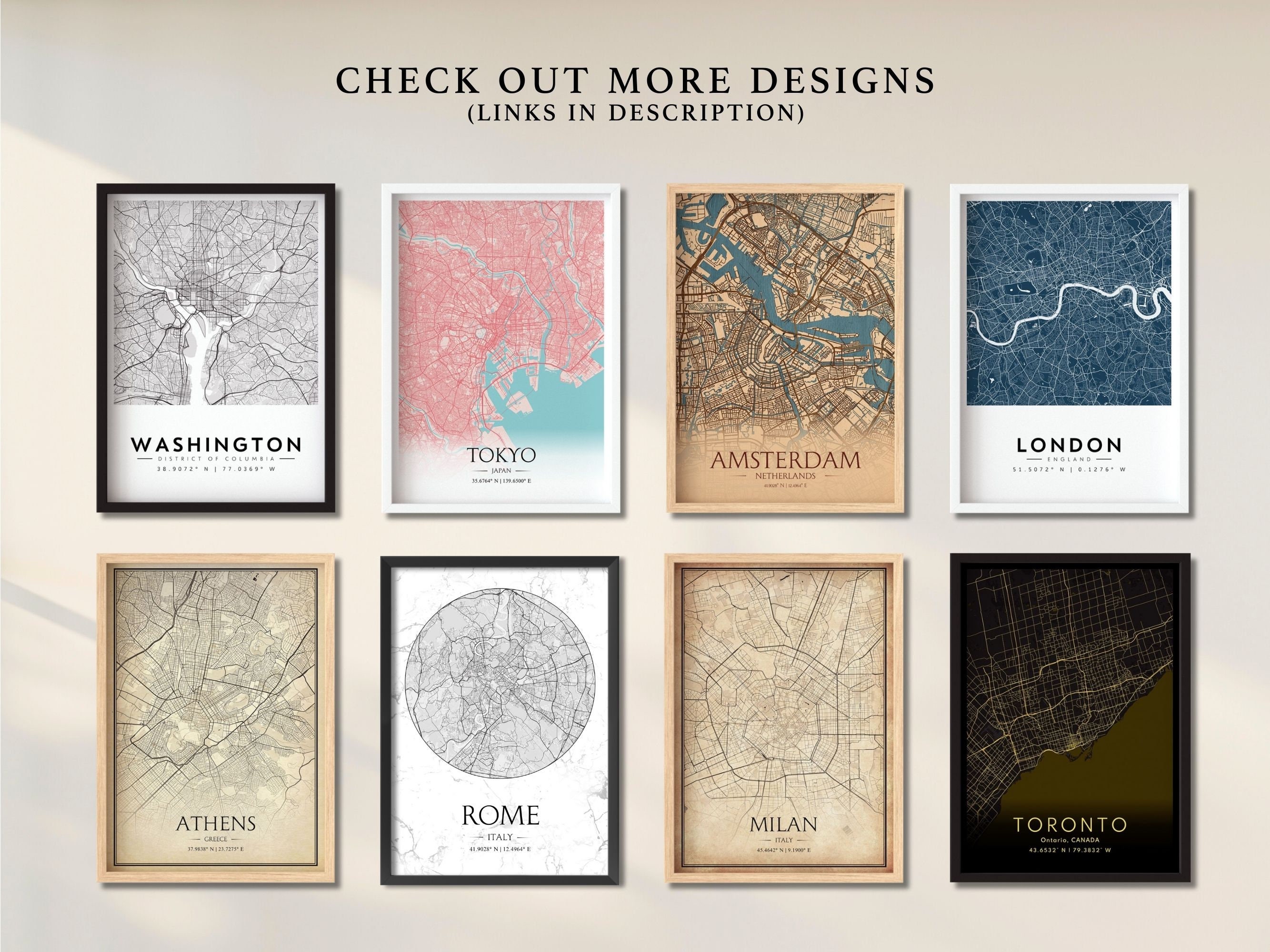 Custom City Map Printable City Wall Art Custom Map Download Set of City ...