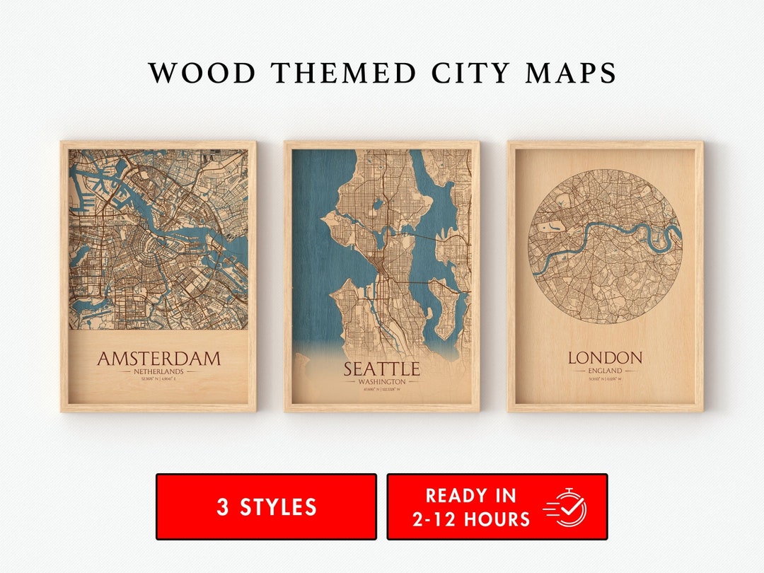 Custom Wooden Map Printable Personalized City Map Custom Wood Map Print ...
