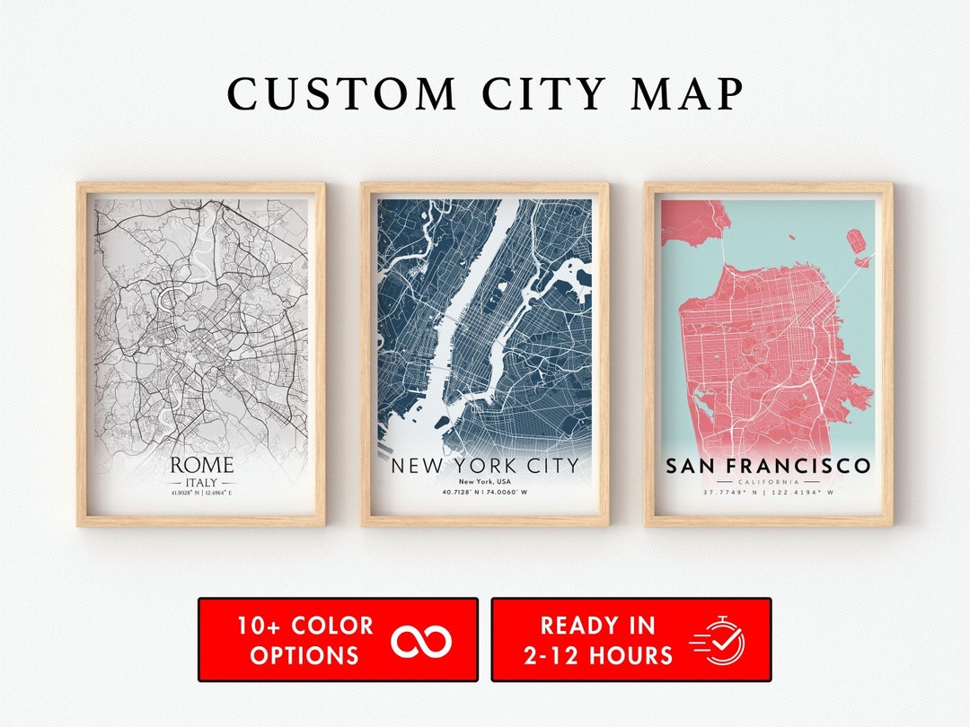 Custom City Map Printable Personalized City Map Any Custom City Map ...
