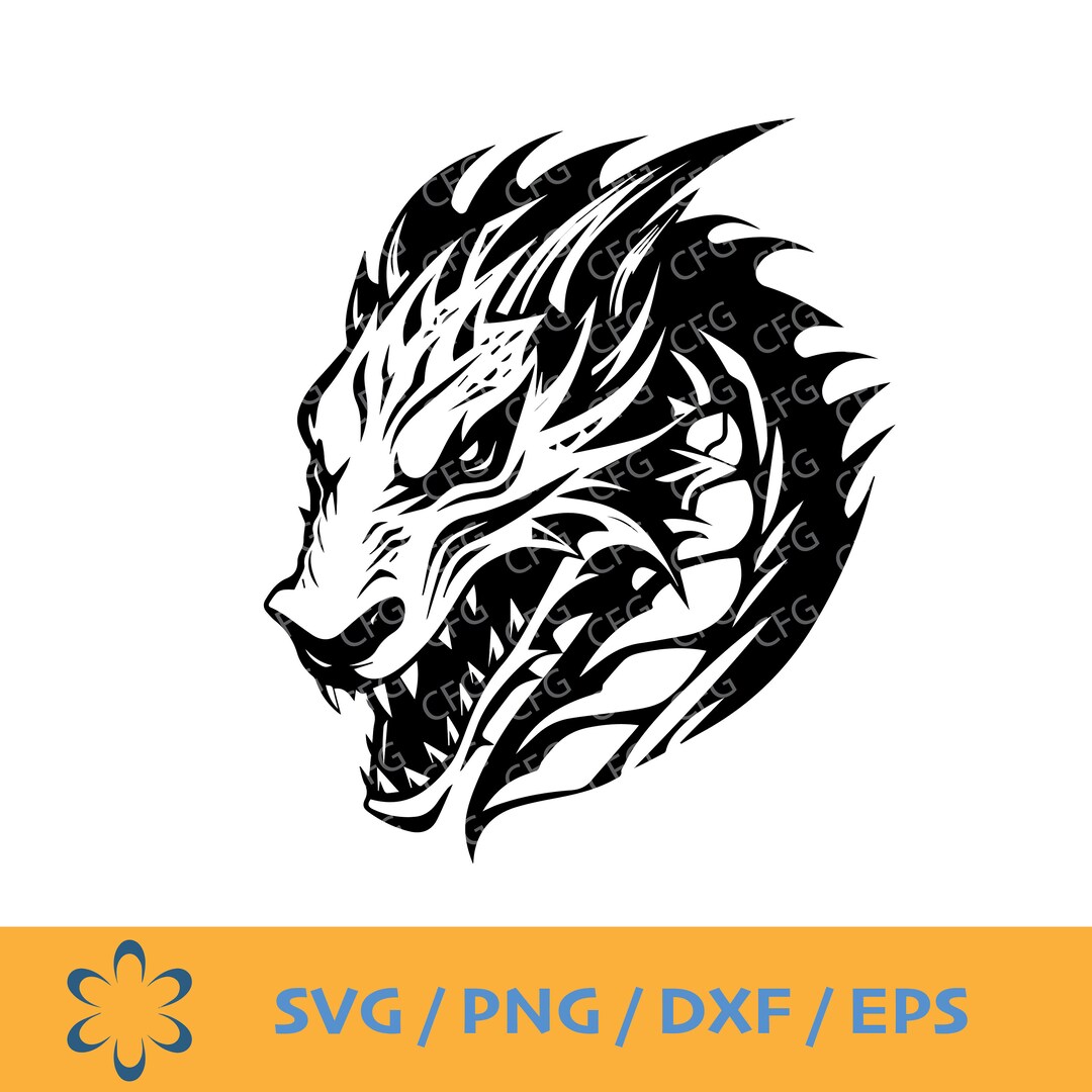 Dragon SVG, Tribal Dragon SVG, Dragon Tattoo Svg, Dragon Silhouette ...