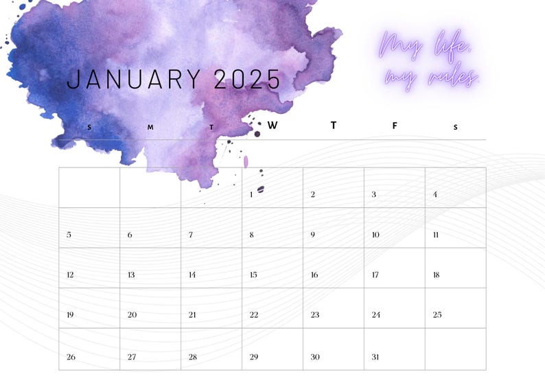 2025 WTF Wall Calendar Digital, Printable, Vivid Colours, Marble, Color ...