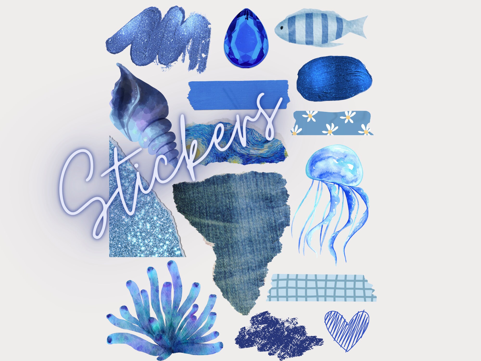 185 Stickers - Digital, Printable, for Scrapbook, Art Journal, Navy ...