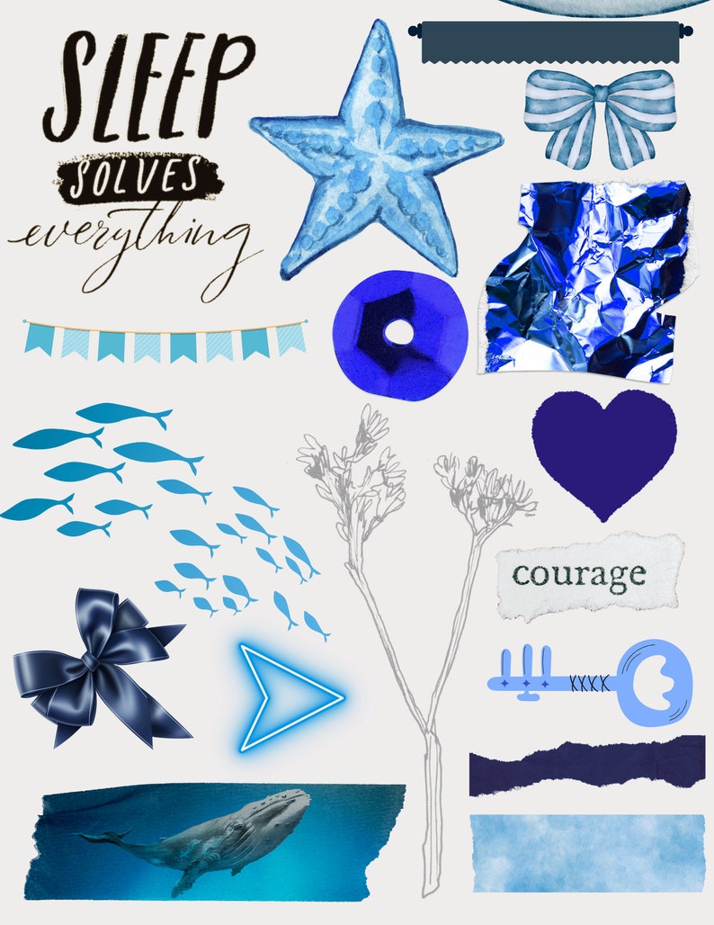 185 Stickers - Digital, Printable, for Scrapbook, Art Journal, Navy ...