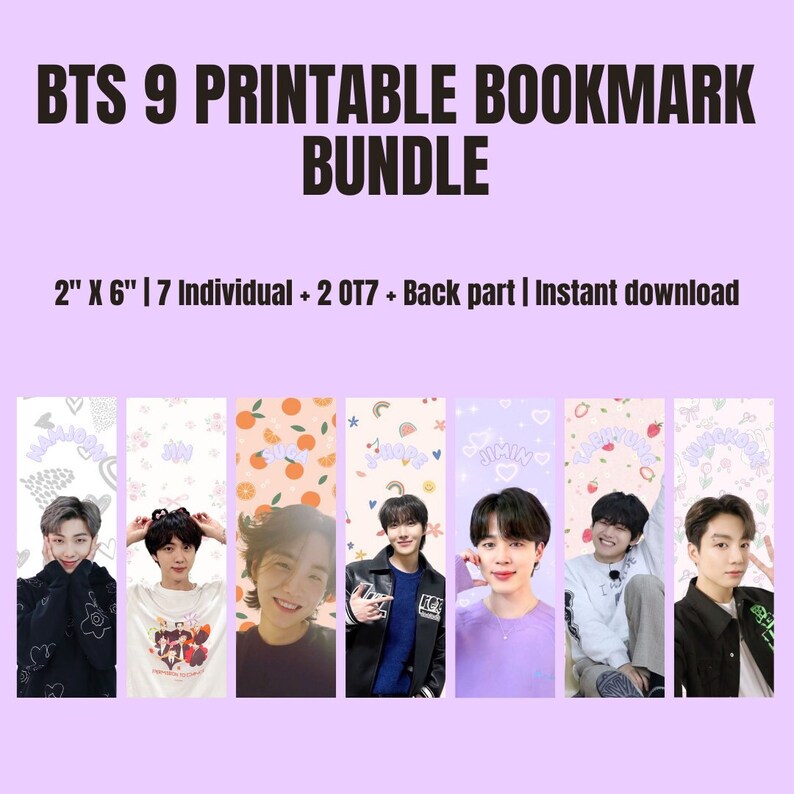 BTS 9 Printable Bookmark Bundle - Etsy