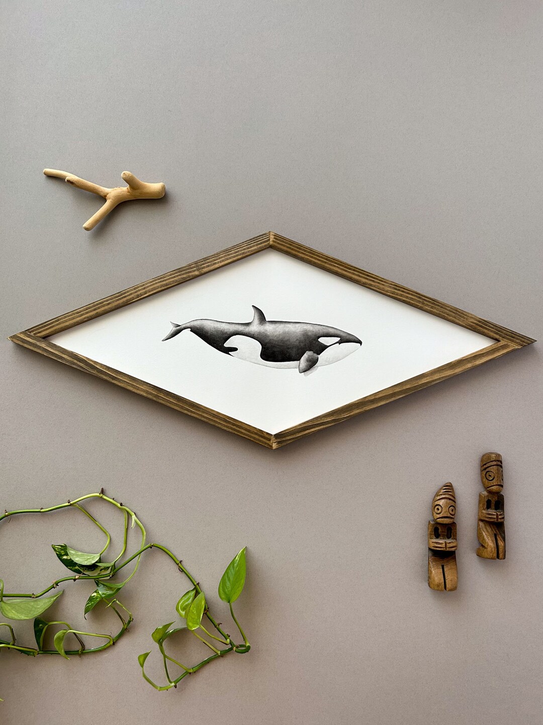Orca Painting, Orca Whale Watercolor With Artisan Wooden Painting ...