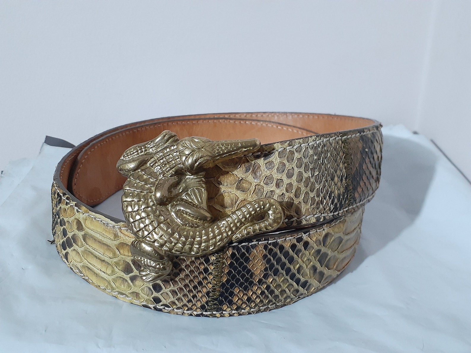 REPTILE'S HOUSE Gold Crocodile Buckle Snakeskin Belt - Etsy