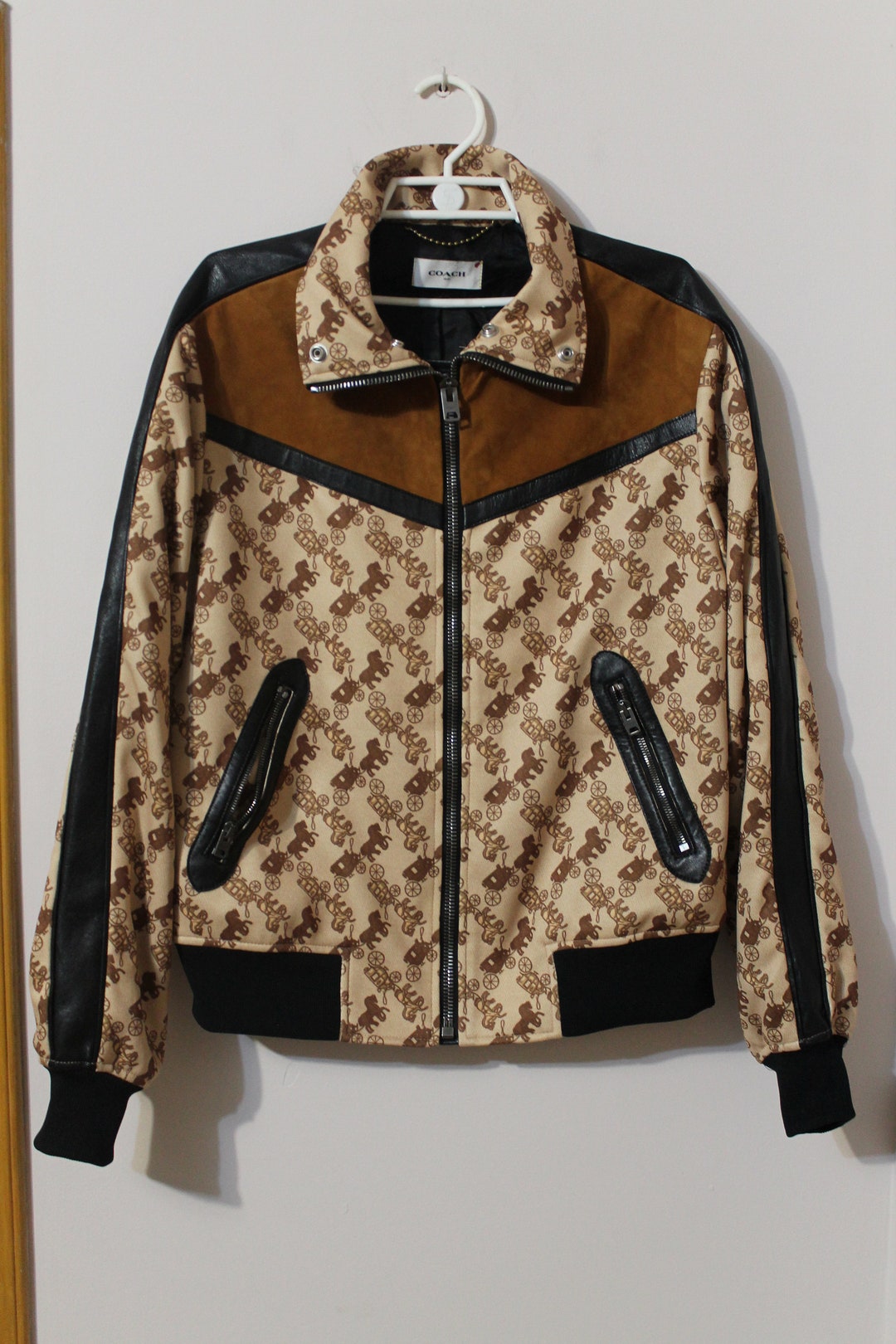 COACH Men Leather Trimmed Jacket Print Chariot Size. M/L - Etsy