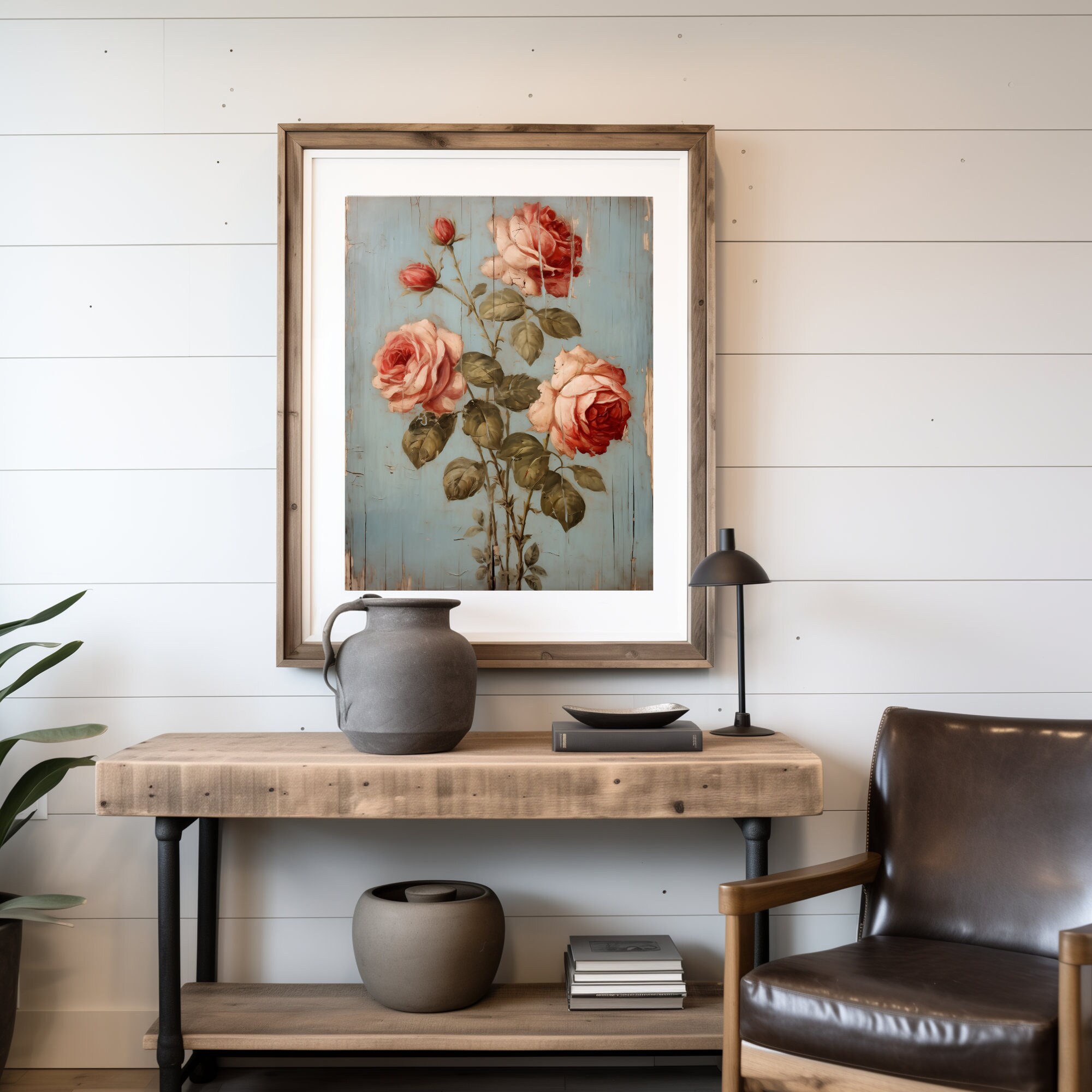 Rustic Roses Painting DIGITAL WALL ART Country Cottage Home Decor ...