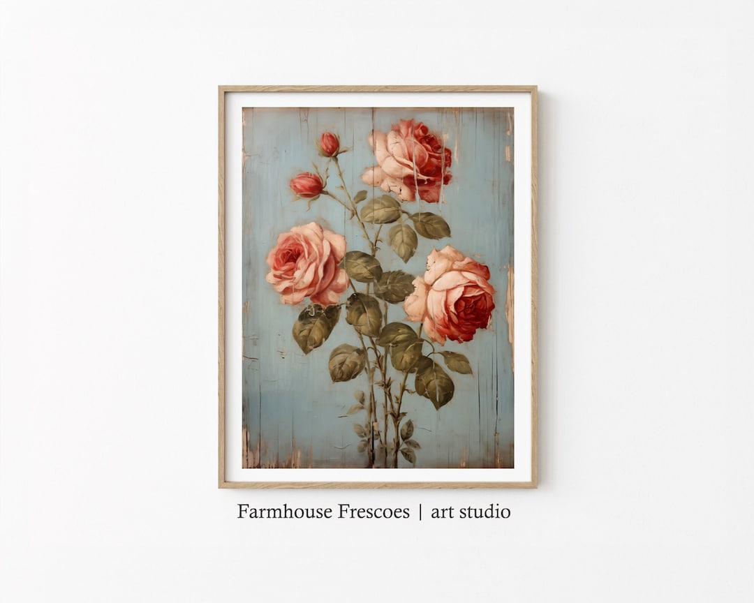Rustic Roses Painting DIGITAL WALL ART Country Cottage Home Decor ...