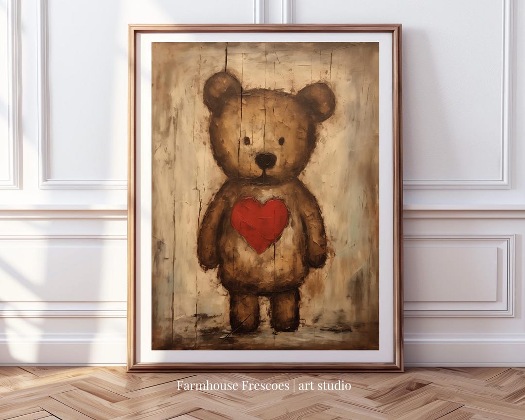 PRINTABLE Rustic Valentine Teddy Bear Painting Farmhouse Wall Decor ...