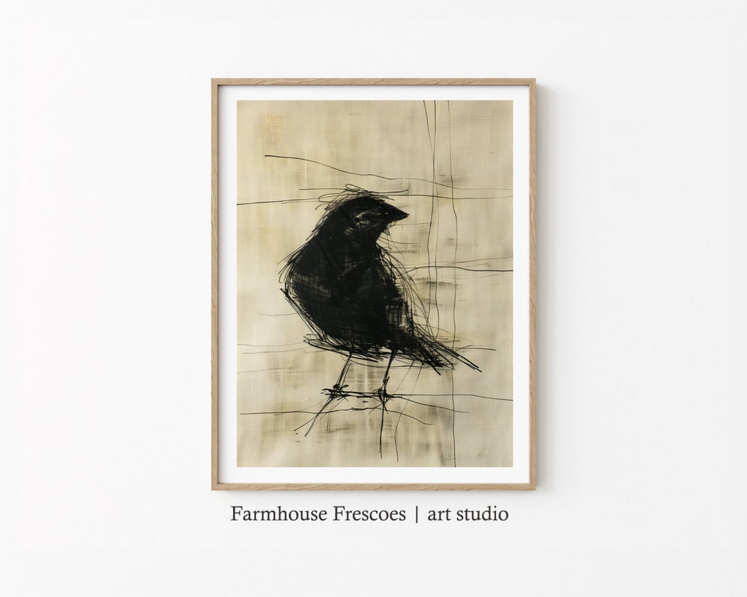 Neutral Bird Painting Digital Downloadable Wall Art Printable Black ...