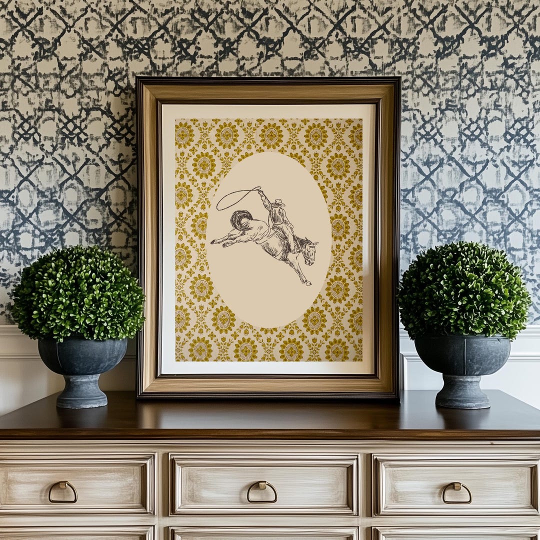 Vintage Cowboy Art Print, Nancy Meyers Style Cottagecore Wall Decor ...