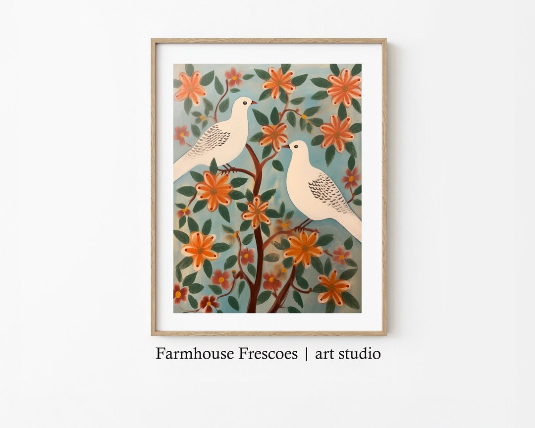 PRINTABLE Vintage Dove Painting DIGITAL DOWNLOAD Folk Art Home Decor ...
