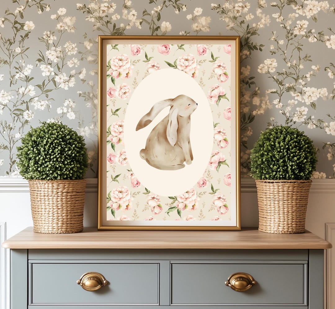 Wholesome Bunny Art Print, Floral Easter Wall Decor, Country Farmhouse ...