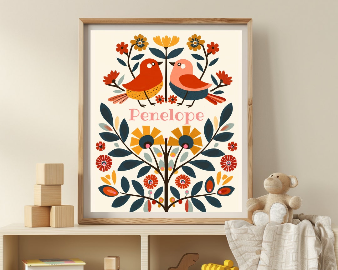 Custom Name Printable Personalized Baby Name Print Folk Art Nursery ...