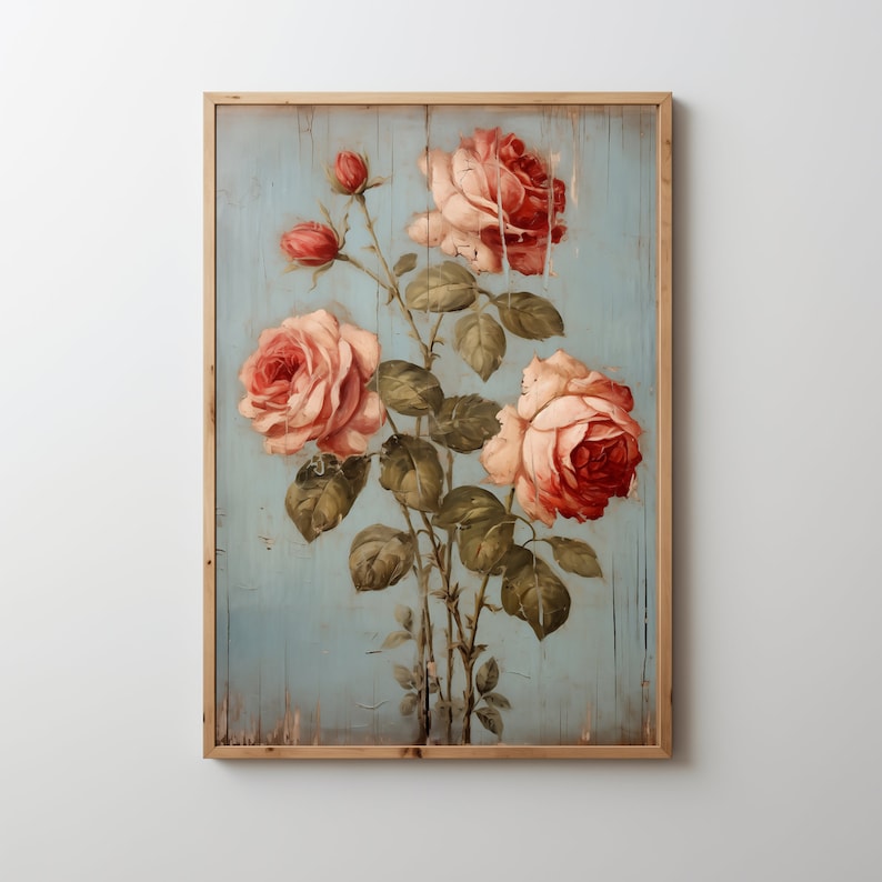 Rustic Roses Painting DIGITAL WALL ART Country Cottage Home Decor ...