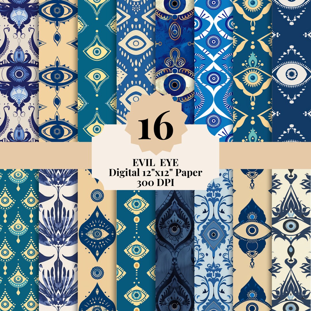 PRINTABLE Evil Eye Paper Pack Scrapbooking 12x12 Paper Printable Craft ...