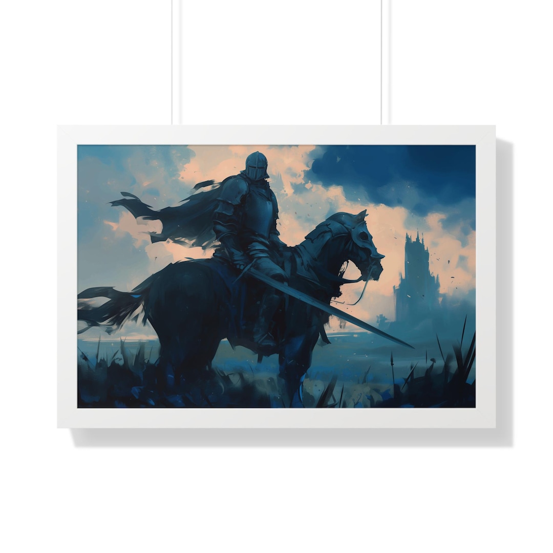 Stoic Knight Framed Horizontal Poster, Medieval Knight Middle Ages Dark ...