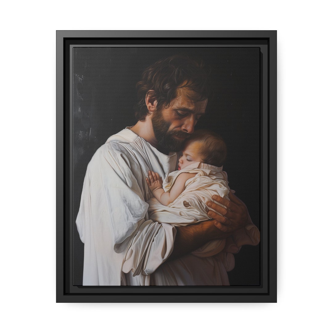 Embrace of Faith: Joseph Holding Baby Jesus 3, Matte Canvas Black Frame ...