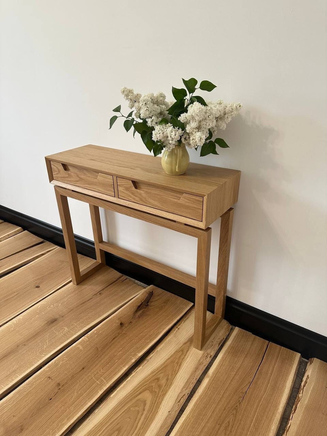 White Oak Console Table With Drawers Narrow Long Solid Wood - Etsy