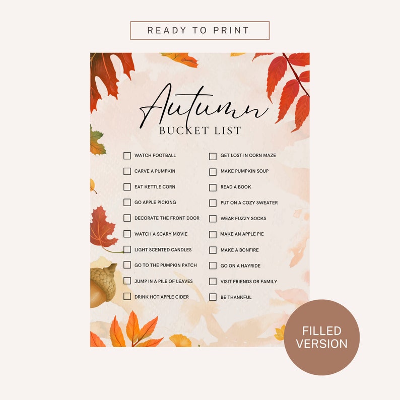 Fall Bucket List Printable, Autumn Bucket List Template, Editable Fall ... Fall Bucket List Printable, Autumn Bucket List Template, Editable Fall ...