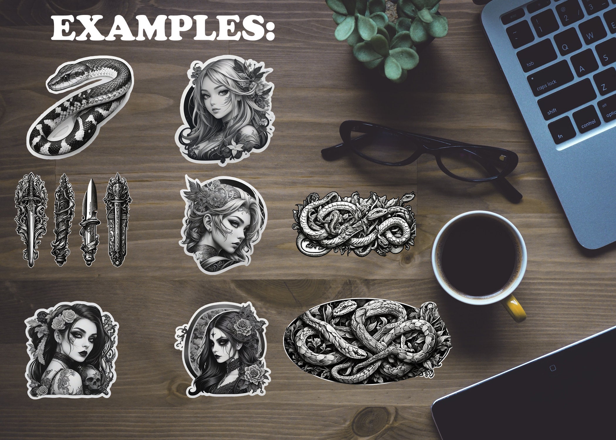 Goth Black and White Sticker PNG Pack, Sticker Set, Goth PNG, Sticker ...