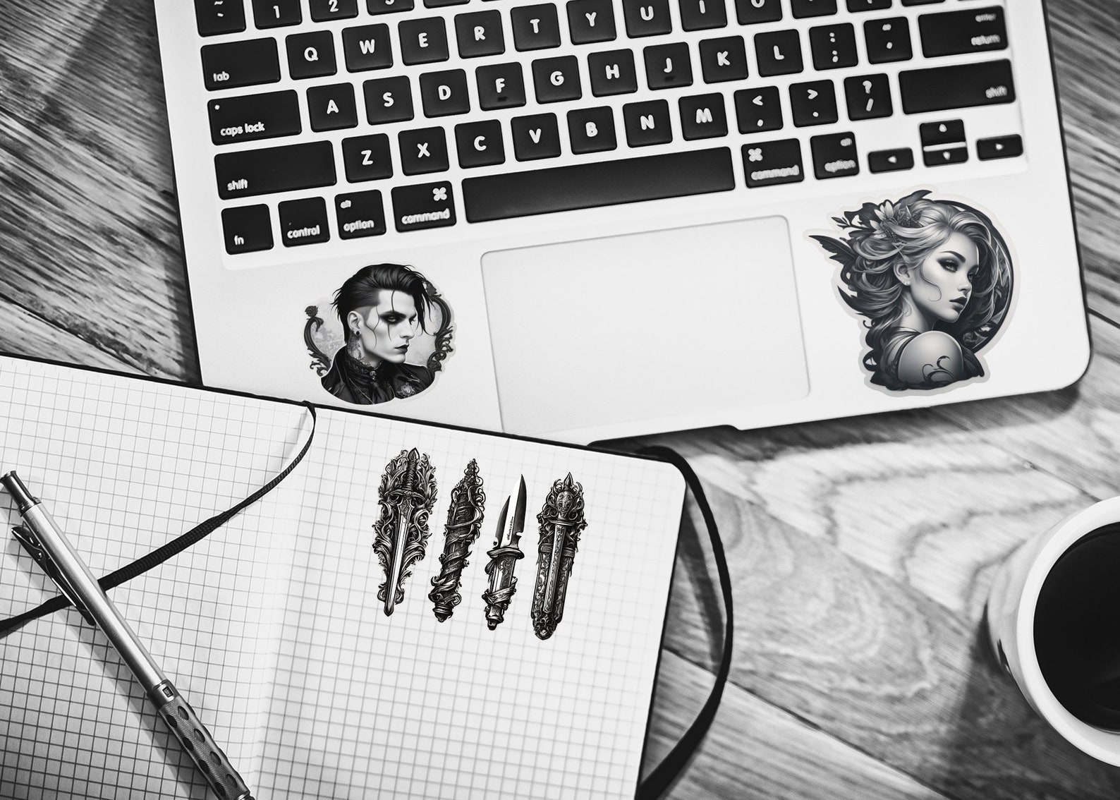 Goth Black and White Sticker PNG Pack, Sticker Set, Goth PNG, Sticker ...