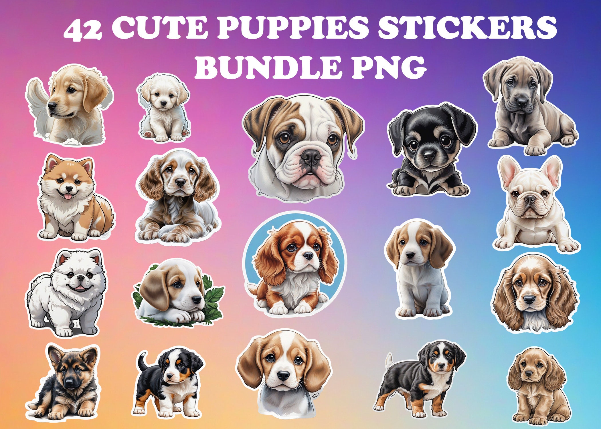Cute Puppies Sticker PNG Pack, Cute Puppies Sticker Set, Cute Puppies ...