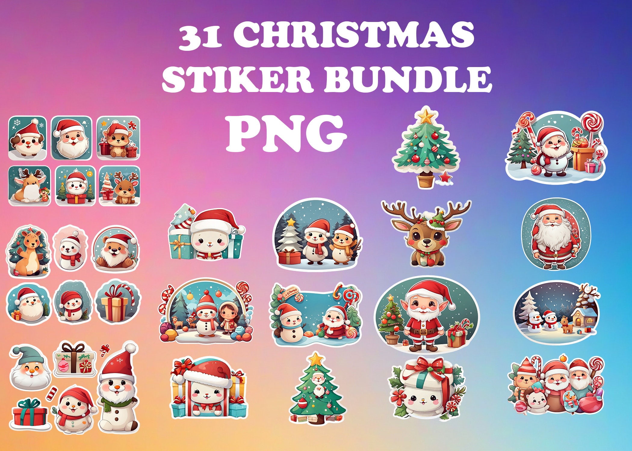 Christmas Sticker PNG Pack | Christmas Sticker Set | Christmas Svg ...