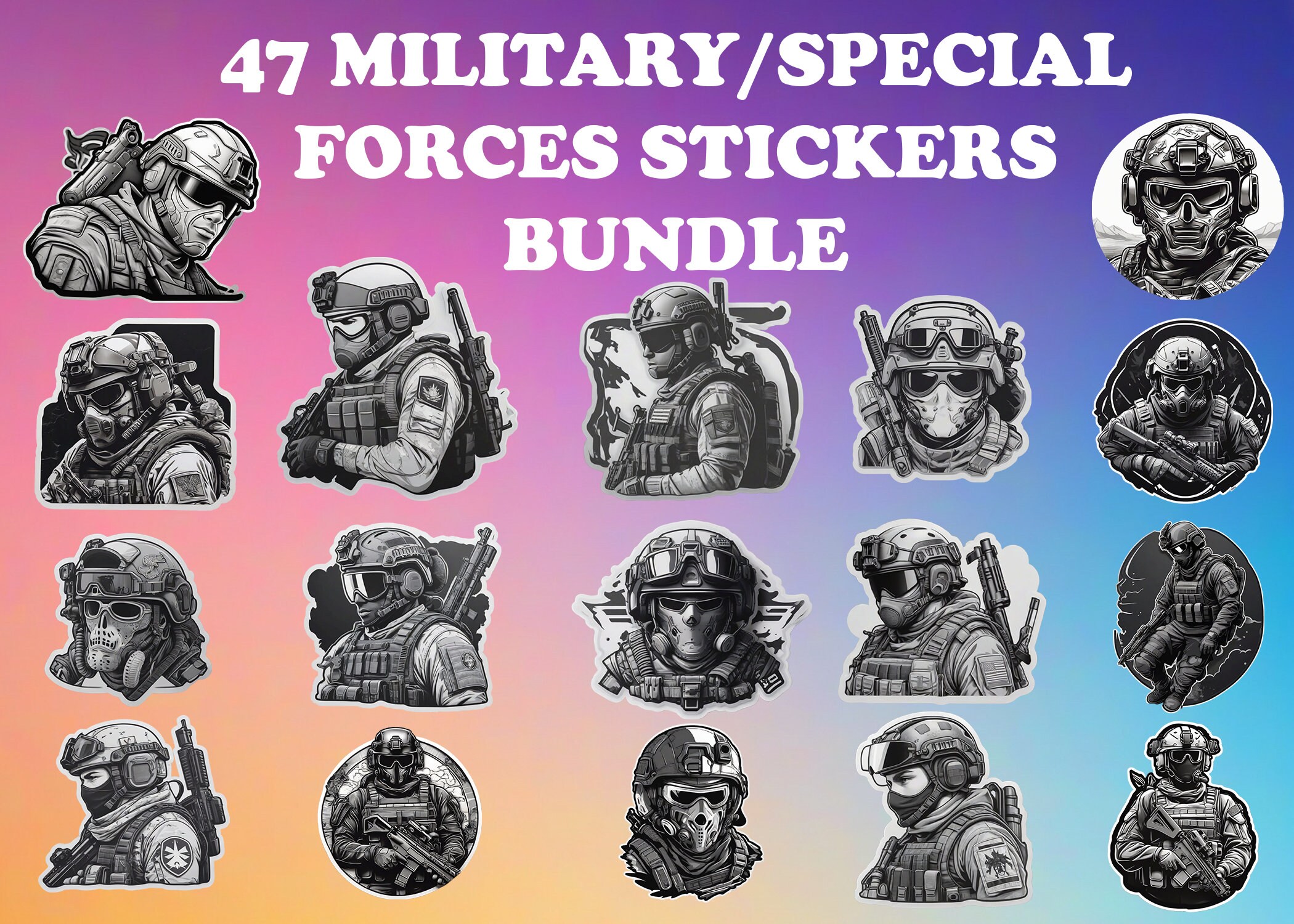 Military Black and White Sticker PNG Pack, Sticker Set, Special Forces ...
