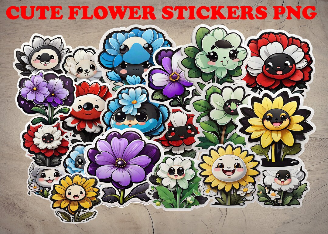 Cute Flowers Sticker PNG Pack Flowers Sticker Set Flowers - Etsy