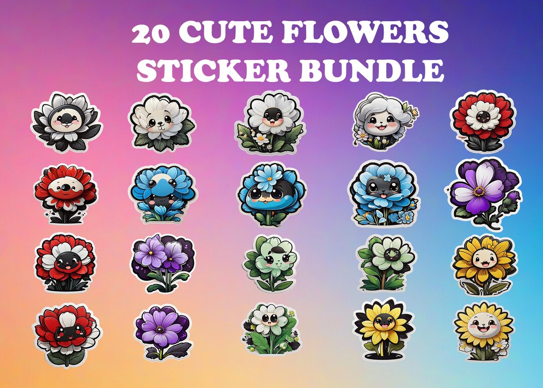 Cute Flowers Sticker PNG Pack, Flowers Sticker Set, Flowers PNG ...