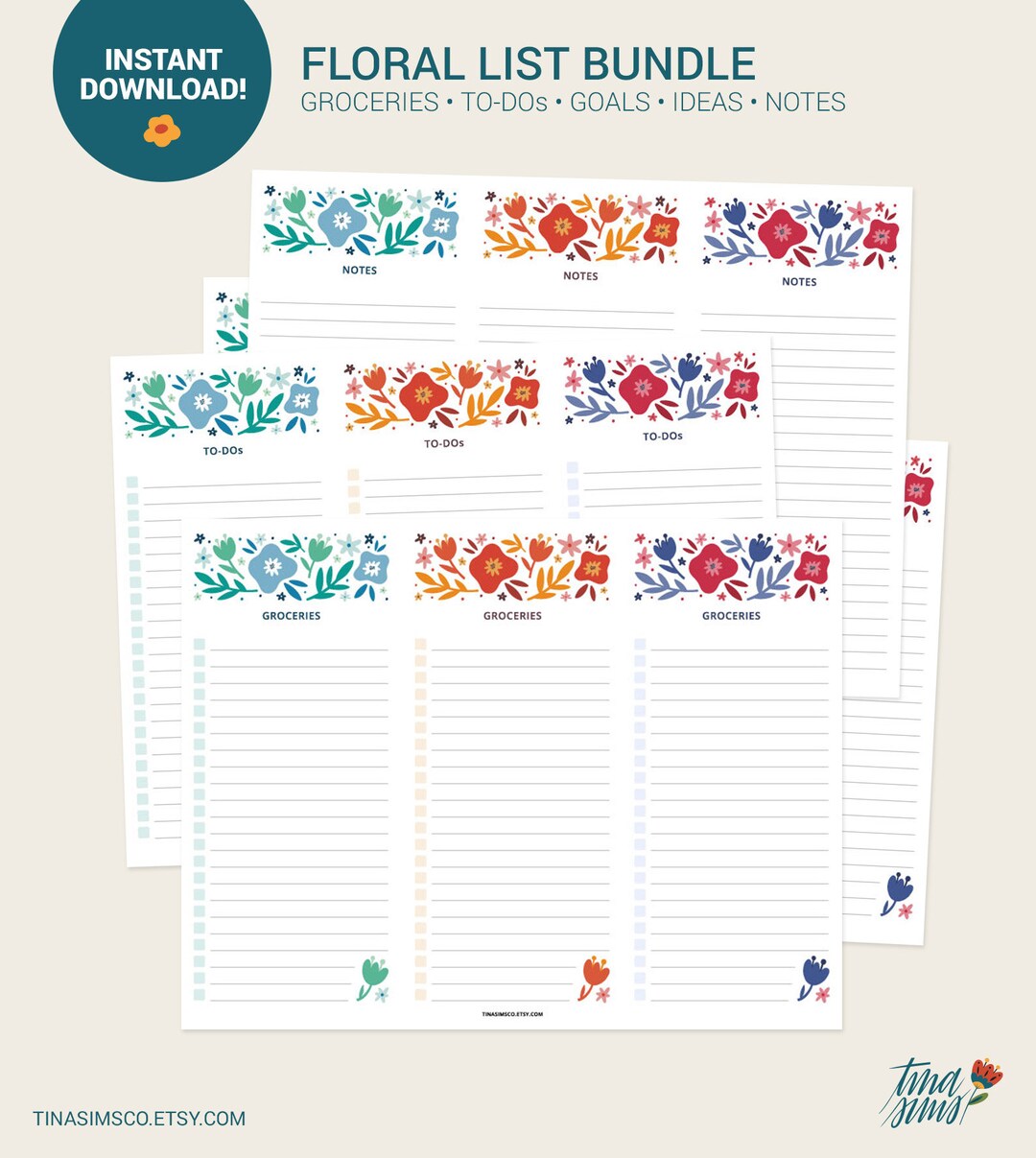 Floral Checklist Bundle: Groceries To-dos Goals Ideas and - Etsy