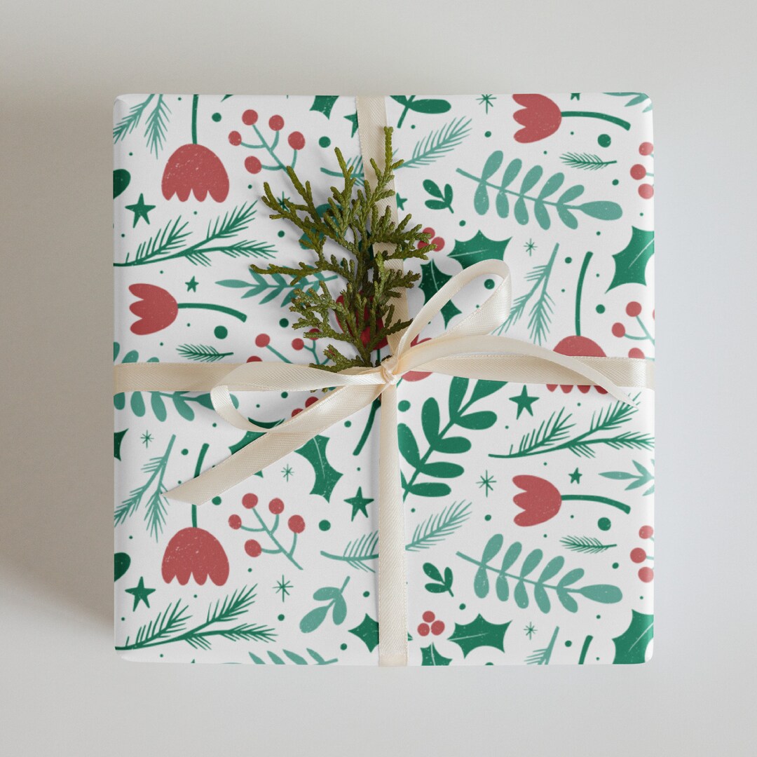 Christmas Wrapping Paper Sheets 3 Floral Holiday Gift Wrap Red and ...