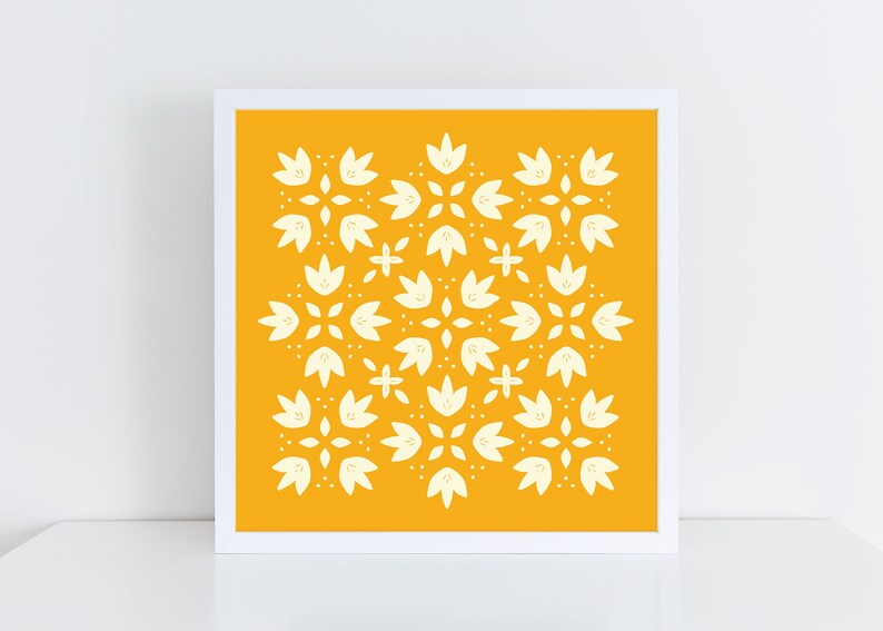Gentle Garden Marigold Boho Art Print Yellow Floral Pattern Wall Art ...
