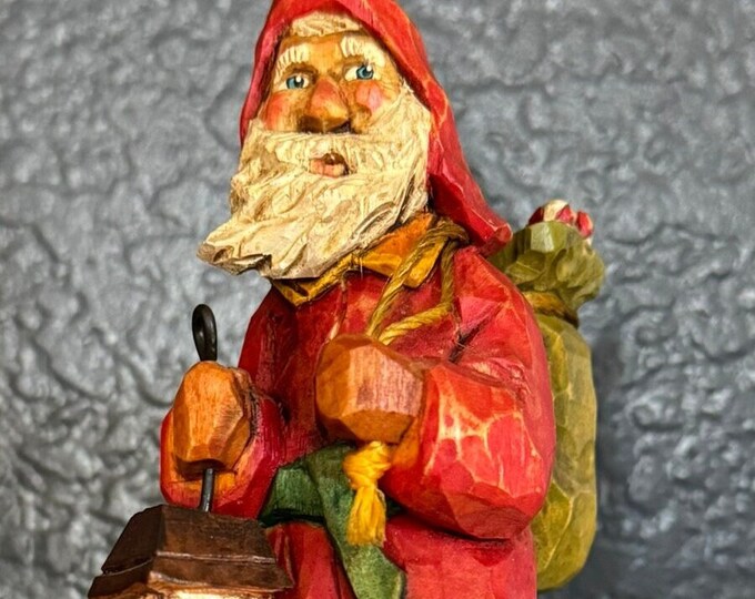 Joe Perkins Hand Carved Wood Unique Santa One of a Kind Christmas Santa ...