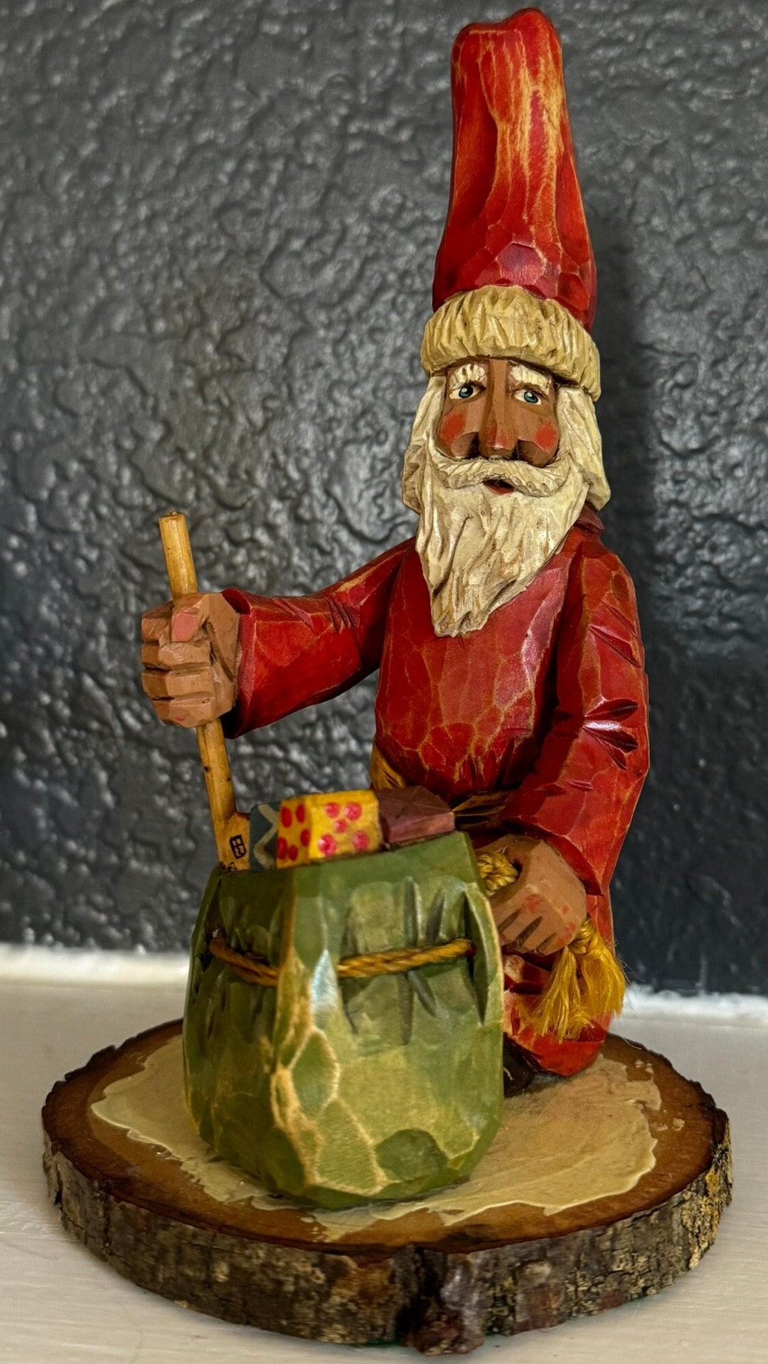 Hand Carved Wood Unique Santa One of a Kind Joe Perkins Christmas Santa ...