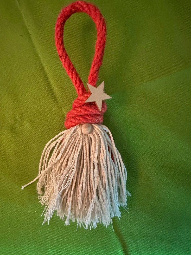 Gnome Ornament, Christmas Ornament, Handcrafted, Rope Ornament ...